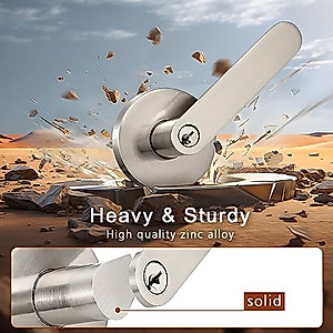 Knobonly Entry Door Handles with Lock and Keys, Satin Nickel Finish Front Exterior Door Levers Keyed Alike, Modern Heavy Duty Entry/Entrance Door Handle Set 1 Pack