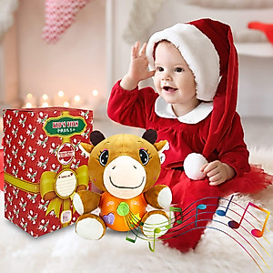 Tcvents Baby Toys 0 3 6 12 Months - Plush Cow Infant Musical Toys for Baby 6 to 12 Months, 12 Songs, Nature Sounds, Funny Sounds, Light Up & Musical Baby Toys for Newborn Toddlers Toys Baby Gifts