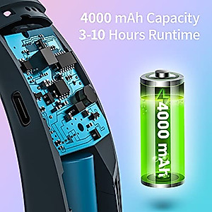 LEMOISTAR Bladeless Neck Fan,Wearable Personal Fan,Hands Free USB Rechargeable Battery Operated Cooling Hanging Fan,3 Turbo Motors, Headphone Design, 360° Cooling Fan for Women Men Sports(Blue)