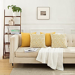 HPUK Decorative Throw Pillow Covers Set of 4 Geometric Design Linen Cushion Cover for Couch Sofa Living Room, 18"x18" inches, Ochre