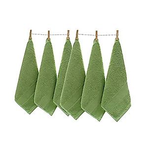 JINGXIN Cotton Face Cloth Thicken Absorbent Washcloths for Daily Use,13.7 x 13.7 Inch,Green,6 Pack