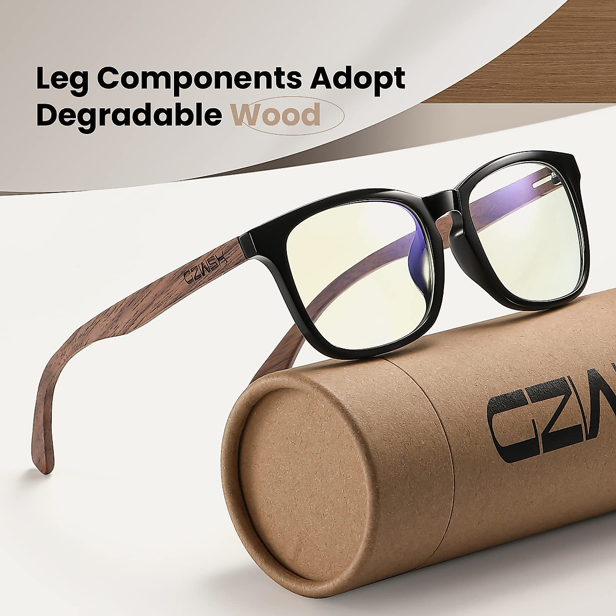 GZWSX Blue Light Blocking Glasses, Computer Reading/Gaming/TV/Phones Glasses for Women Men,Blcak Walnut Wood Glasses