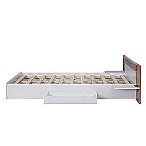 Linique Queen Size Platform Bed with 2 Drawers,Headboard,Shelves,USB Ports and Sockets,Queen Wooden Platform Bed Frame for Bedroom,No Need Spring Box(White)