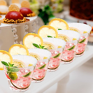 FOCUSLINE 9 oz Silver Plastic Cups, Disposable Clear Fancy Hard Plastic Cups, Silver Glitter, Heavy Duty, Reusable,100 Count