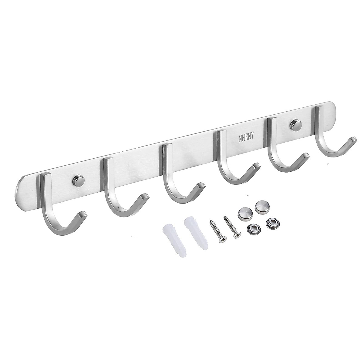 NHENY Hat and Coat Wall Mount Rack 6 Hooks for Robes, Bags, Keys, and Towels Bathroom Towel Hanger Organizer, 304 Stainless Steel Brushed Nickel