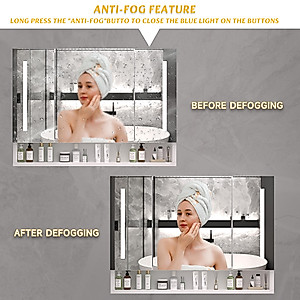 Medicine Cabinet with Mirror and Lights, Lighted Wall Mounted Bathroom Mirror with Storage, Dimmer,Defogger, Wall Mounted Cabinet for Bathroom Toilet Kitchen (39'' x 28'')