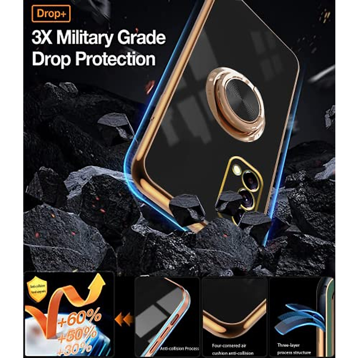 Jancyu Compatible with Oppo Find X3 Lite Case, Oppo Reno 5 5G Phone Case with Ring Holder, 360 Degrees Protective Cover Silicone Magnetic Car Holder (Black)