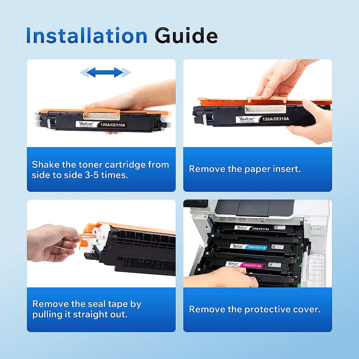 Valuetoner Remanufactured Toner Cartridge Replacement for HP 126A CE310A CE311A CE312A CE313A for Color Pro MFP M175 M275 CP1025nw Laser Printer(Black, Cyan, Magenta, Yellow, 4 Pack)