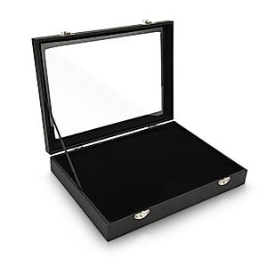 Dustproof Pin Display Case, 28x20x5cm Shadow Box Frame with Locking Buckle, Sponge Lining Medal Collection Display with Glass Door, for Enamel Pin, Badge, Military Medals, Beach Tags, Jewelry
