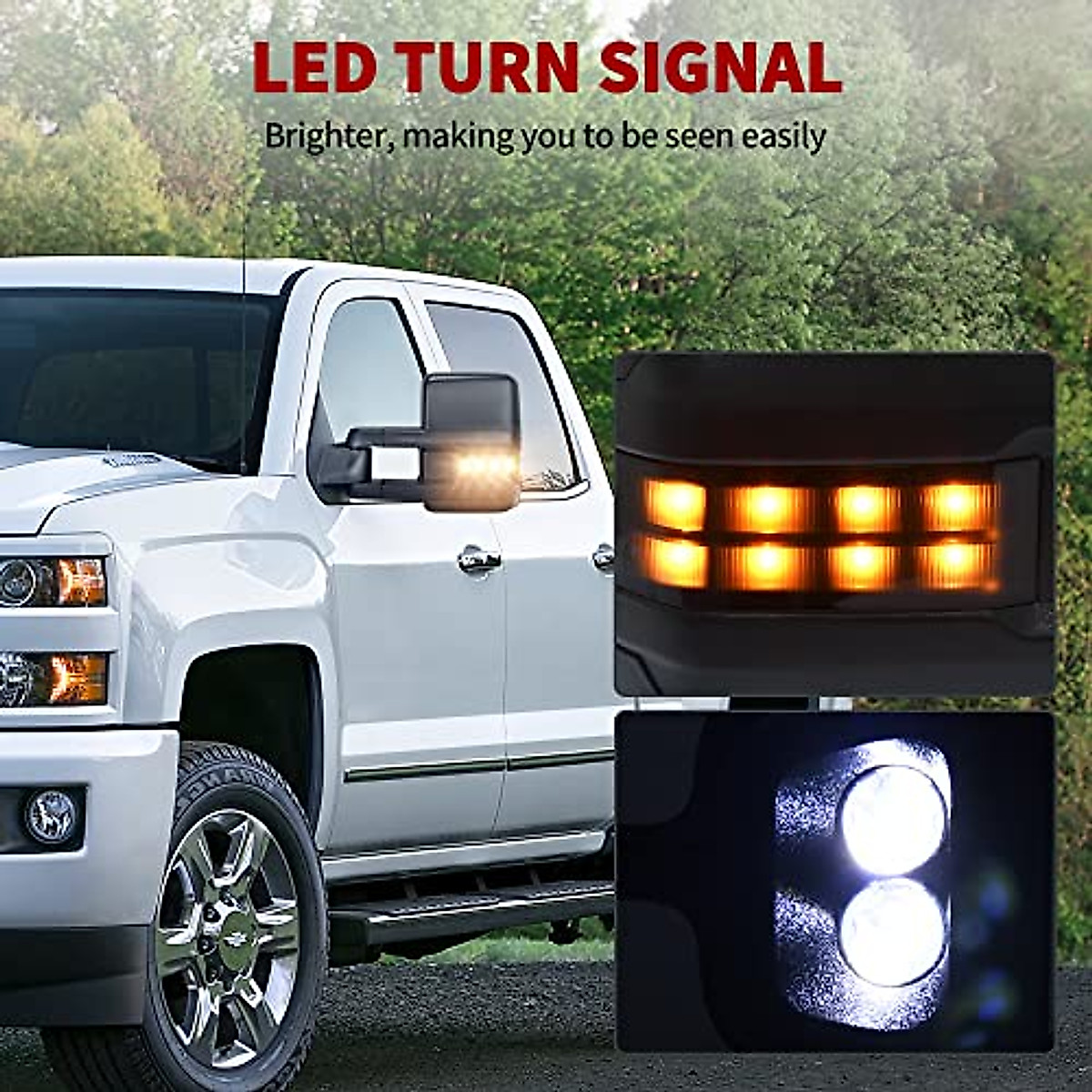 YITAMOTOR Towing Mirrors Compatible with 2014-2018 Chevy Silverado 1500 GMC Sierra 1500, 15-18 Silverado 2500 HD / 3500 HD Tow Mirrors, Power Heated Telescoping with Smoke Signal Light Pair Set Black