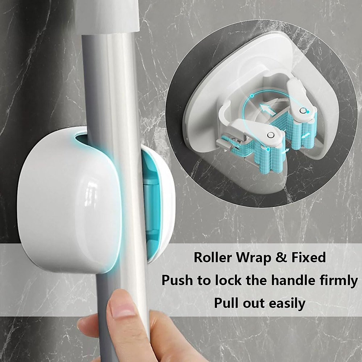 2PCS Broom & Mop Holder Wall Mount Storage Racks, Broom Holder with Sticker Base, Broom and Mop Organizer Wall Hanging, Mop and Broom Holder Wall Mount for Home, Kitchen, Garage Storage Utility Rack