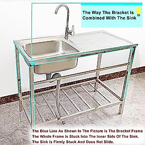 Commercial Stainless Steel Sink Single Bowl Free Standing Utility Sink Restaurant Kitchen Sink W/Faucet Outdoor Sink With Storage Rack And Workbench For Garage Restaurant Outdoor Backyard ( Size : L29