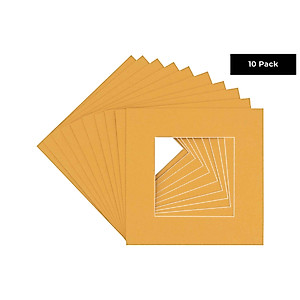 Topaz Orange Acid Free 10x10 Square Picture Frame Mat with White Core Bevel Cut for 6x6 Pictures - Fits 10x10 Frame - Pack of 10 Matboard Show Kits With Acid Free Backings & Clear Bags
