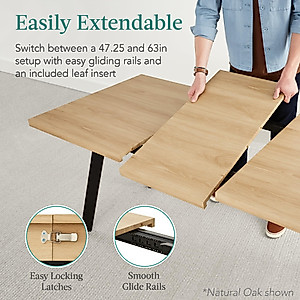 Best Choice Products Extendable Dining Table 47 to 63in Modern Large Expanding Kitchen Table up to 6 People w/Leaf Extension, 2 Locks, 132lb Capacity - Black