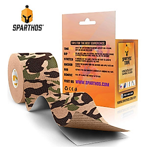 Sparthos Kinesiology Tape [Forest Camo - 16.4ft Uncut Roll] x Ice Packs for Injuries [Size Medium + Cover]
