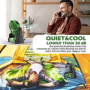 Camping Fan Rechargeable, 10400mAh Portable Battery Operated Camping Fan for Tents, Hangable USB Silent Camping Fans with LED Lantern, Suitable for Fishing, Camping, Bedroom, Workplace (Green)