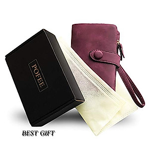 Womens Small Bifold Leather Wallets Rfid Ladies Wristlet with Card slots id window Zipper Coin Purse (Purple)