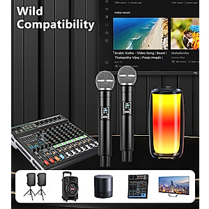 ALPOWL Wireless Microphone, UHF Dual Handheld Cordless Microphone with Rechargeable Receiver, 40H Duration, 200ft Range, Microphone for Singing, Karaoke, Church, Speech, Wedding, Party Singing