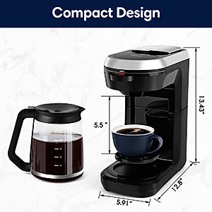 Dual Brew Coffee Maker, Programmable Coffee Machine and Single Serve Brewer with Glass Carafe for K Cup Pod and Ground Coffee, Drip Coffee Maker with Self Cleaning Function and 60oz Water Tank
