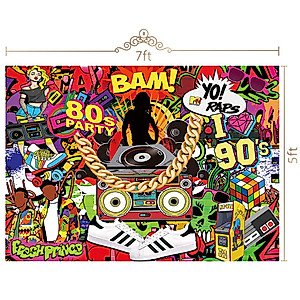 Maijoeyy 7x5ft 80's 90's Backdrop Hip Hop Backdrops for Photography Graffiti Wall I Love The 80S 90S Backdrop for Party Dj Gold Chain 80s 90s Party Decorations 90s backdrops for Photoshoot