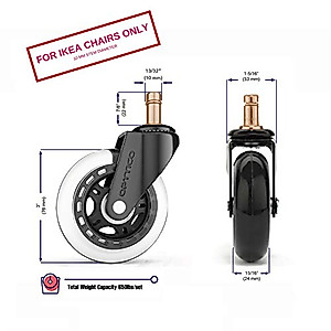 Office Chair Wheels for IKEA Chairs ONLY | Soft Rubber Computer Chair Caster Wheels Protect Your Hardwood Floors Better Than Any Office Chair Mat, Set of 5 Desk Chair Wheels, No Scratching or Marking.