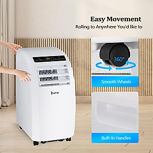 ROVSUN WiFi Enabled 12000 BTU 3-in-1 Portable Air Conditioner, Cooler, Dehumidifier, Fan, Powerful Room Mobile AC Unit with Remote/APP Control, Rolling Wheels & Easy Installation Kit