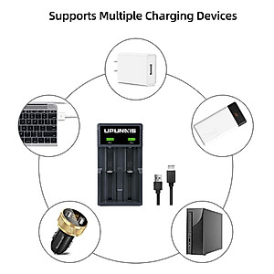 18650 Battery Charger, 2 Slot Universal Battery Charger for 3.7V Type C Li-ion Rechargeable Batteries 18650 10440 18350 17500 17650 16340 14500 20700, Universal Batteries Charger