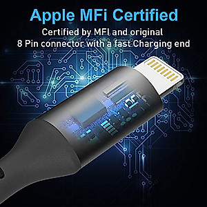 Apple MFi Certified 26FT/8M Lightning Cable - Fast Charging for iPhone 12/11/Pro/X/Xs Max/XR/8 Plus/7 Plus/6s & More - Black