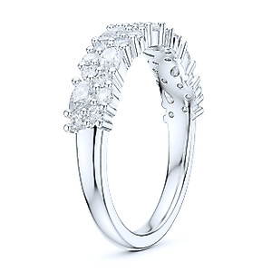 PRSTANI 4.3mm Wide Sterling Silver Cluster Simulated Marquise and Round Diamond Half Eternity Ring (7.5)