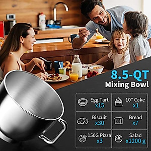 Stand Mixer, 8.5Qt Tilt-Head Food Mixer 660W 6+P Speed Kitchen Mixers Cwiim, with Dough Hook, Flat Beater, Whisk, Splash Guard, for Baking Bread Cake Cookie Pizza Salad Egg (White)