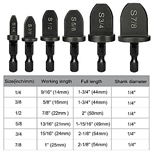 Saipe 6pcs 1/4 Inch Hex Shank Swaging Tool Drill Bit Set Copper Pipe Flaring Tool Air Conditioner Copper Pipe Swaging Flaring Drill Bits Tube Expander (1/4'', 3/8'', 1/2'', 5/8'', 3/4'', 7/8'')