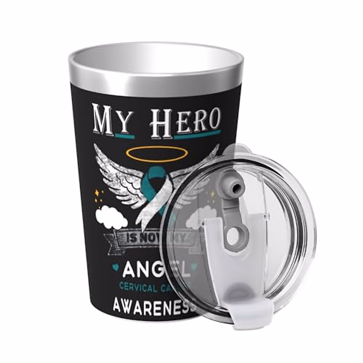 12oz Tumbler My Hero Is Now My Angel Cervical Cancer Awareness Stainless Steel Cup With Straw And Lid Spill Proof Bulk Double Wall Vacuum Reusable Water Tumblers For Cold Hot Drink