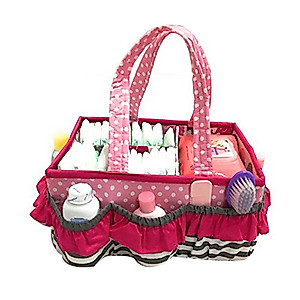 Bacati Elephants Girls Nursery Fabric Storage Caddy with Handles, Pink/Grey