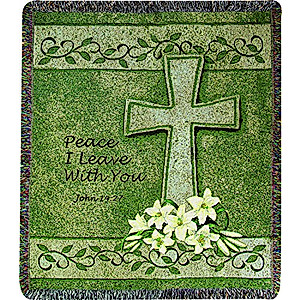 Manual Inspirational Collection 50 x 60-Inch Tapestry Throw with Verse, Peace I leave You,