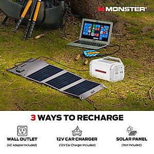 Monster Power Grid Portable Power Station 296Wh, 10W Wireless Charging Pad, LED Flashlight, Charge up to 9 Devices, for Outdoors Camping Travel Hunting Emergency, White (22)