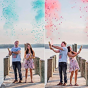 Revealations Gender Reveal Confetti Powder Cannon - Set of 4 Mixed (2 Blue 2 Pink) Gender Reveal Party Supplies - 100% Biodegradable Tissue Safe Powder Smoke