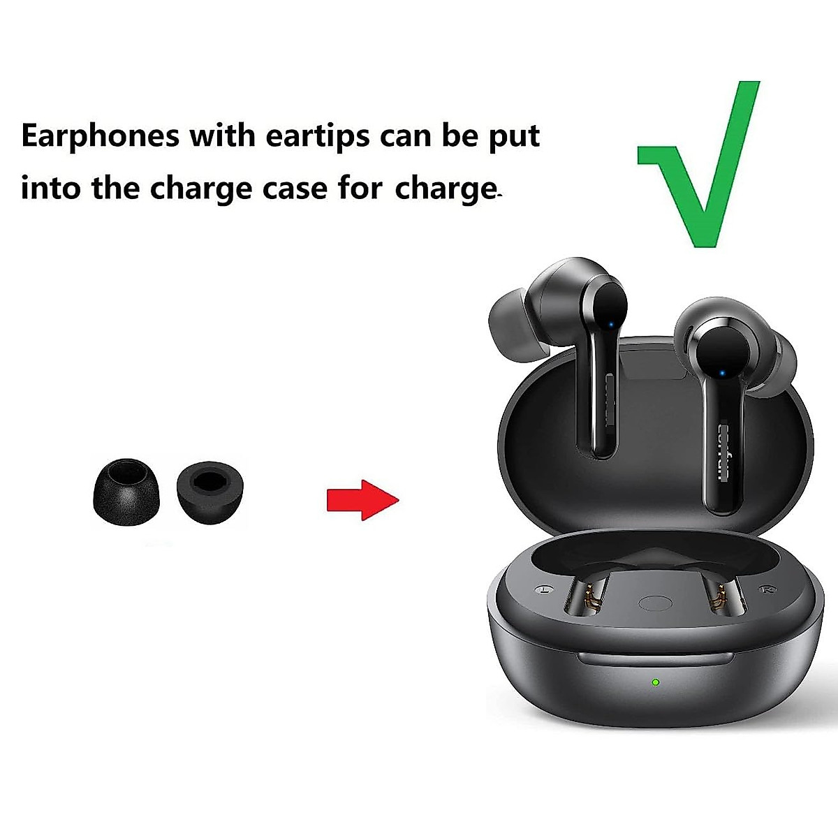 JNSA Memory Foam Ear Tips Noise Canceling Foam Ear Tip Compatible with EarFun Air Pro 3 / Air Pro 2 / EarFun Air, No Silicone Eartips Pain, Fit in Charging Case, 3 Pairs (S/M/L, Black) 214efb3