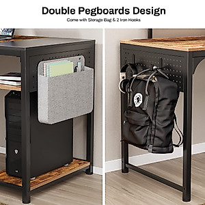 DESIGNA 55 Inch Home Office Computer Desk with Monitor Stand Storage Shelves, Study Writing Moder PC Computer Gaming Desk Large Workstation with 2 Hooks & Storage Bag, Reclaimed Wood/Black