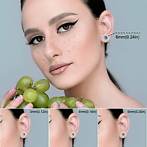 12 Pairs Stainless Steel CZ Stud Earrings for Women, Brilliant Cut Round Cubic Zirconia Stud Earrings, Birthstone Stud Earrings Set 3mm