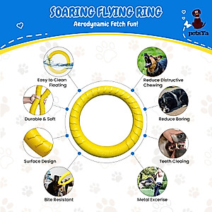 petsYa Ball Dog with Rope and Dog Ring Flying Traning chew Dog Toys Soft Foam Ball for Fetching Soaring Flying Ring