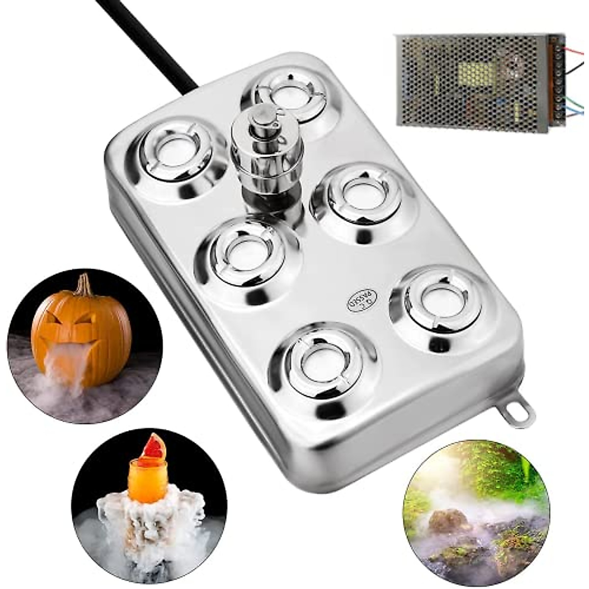 High Eagle 6 Head Ultrasonic Mist Maker Fogger, Mist Fogger Air Humidifier 304 Stainless Steel with Transformer for Scenic Agriculture Greenhouse Hydroponics Garden Lawn Pond