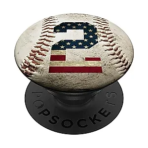 Baseball number 2 with American USA flag phone stand PopSockets PopGrip: Swappable Grip for Phones & Tablets PopSockets Standard PopGrip