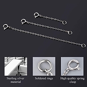 3 Pcs 925 Sterling Silver Necklace Extenders for Women Durable Strong Removable Necklace Bracelet Anklet Extension for Jewelry Making(1 2 3 Inch, Silver)