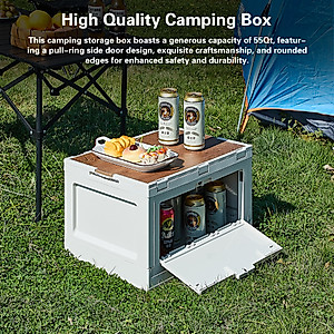 VECELO Collapsible Storage Bins with Lids, 55 Qt Large Foldable Plastic Box with Handles, Foldable Folding Camping Box with 2 Side Doors, Portable Storage Box for Camping, Outdoor/indoor, Beige