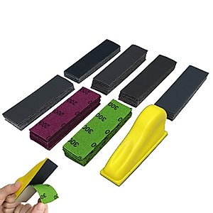 AutKerige Micro Detail Sander with 70PCS Sandpaper-Grit 400 600 800 1000 1500 2000 3000, 3.5”x 1” Mini Sander Kit with Hook and Loop Sanding Strips for Craft, Wood and Small Space Polish Sanding Works