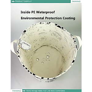 FANKANG Storage Basket, Nursery Hamper Canvas Laundry Basket Foldable with Waterproof PE Coating Large Storage Baskets for Kids Boys and Girls, Office, Bedroom, Clothes,Toys（Cows）