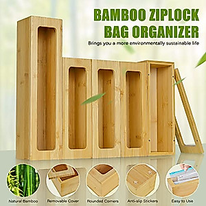 GIAKAN Ziplock Bag Storage Organizer for Drawer, 5 Pack Bamboo Food Baggy Storage Organizer Individual & Baggy Rack Holder for Gallon, Quart, Sandwich, Snack Bags
