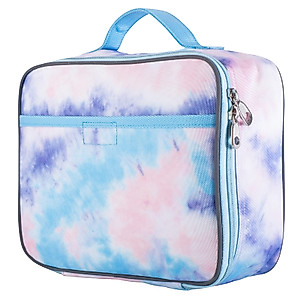 Fenrici Tie Dye Lunch Box for Girls, Teens, Women, Kids, Insulated Lunch Bag, Soft Sided Compartments, Spacious, BPA Free, Food Safe, 10.8in x 8.5in x 2.8in, Pastel Pink Tie Dye