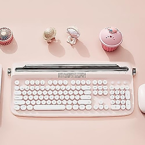 YUNZII ACTTO B503 Wireless Typewriter Keyboard, Bluetooth Connection, Cute Retro Aesthetic Design with Integrated Stand for Tablet, Phone, PC and Win/Mac/Android (B503, Baby Pink)