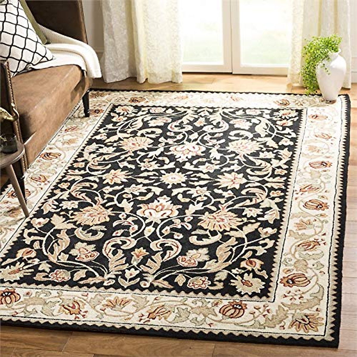 SAFAVIEH Easy Care Collection 2' x 3' Black/Ivory EZC101B Hand-Hooked Oriental Accent Rug